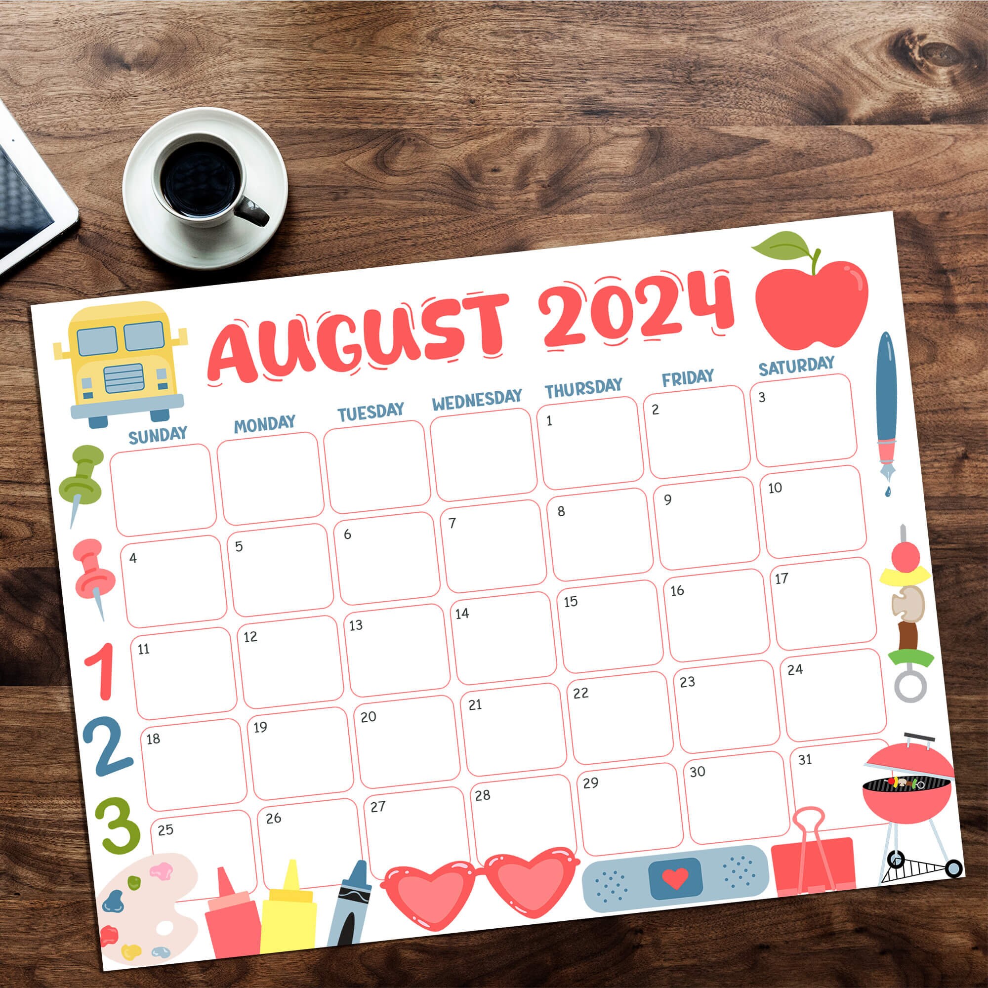 Printable Back to School August 2024 Calendar, August Academic Planner ...