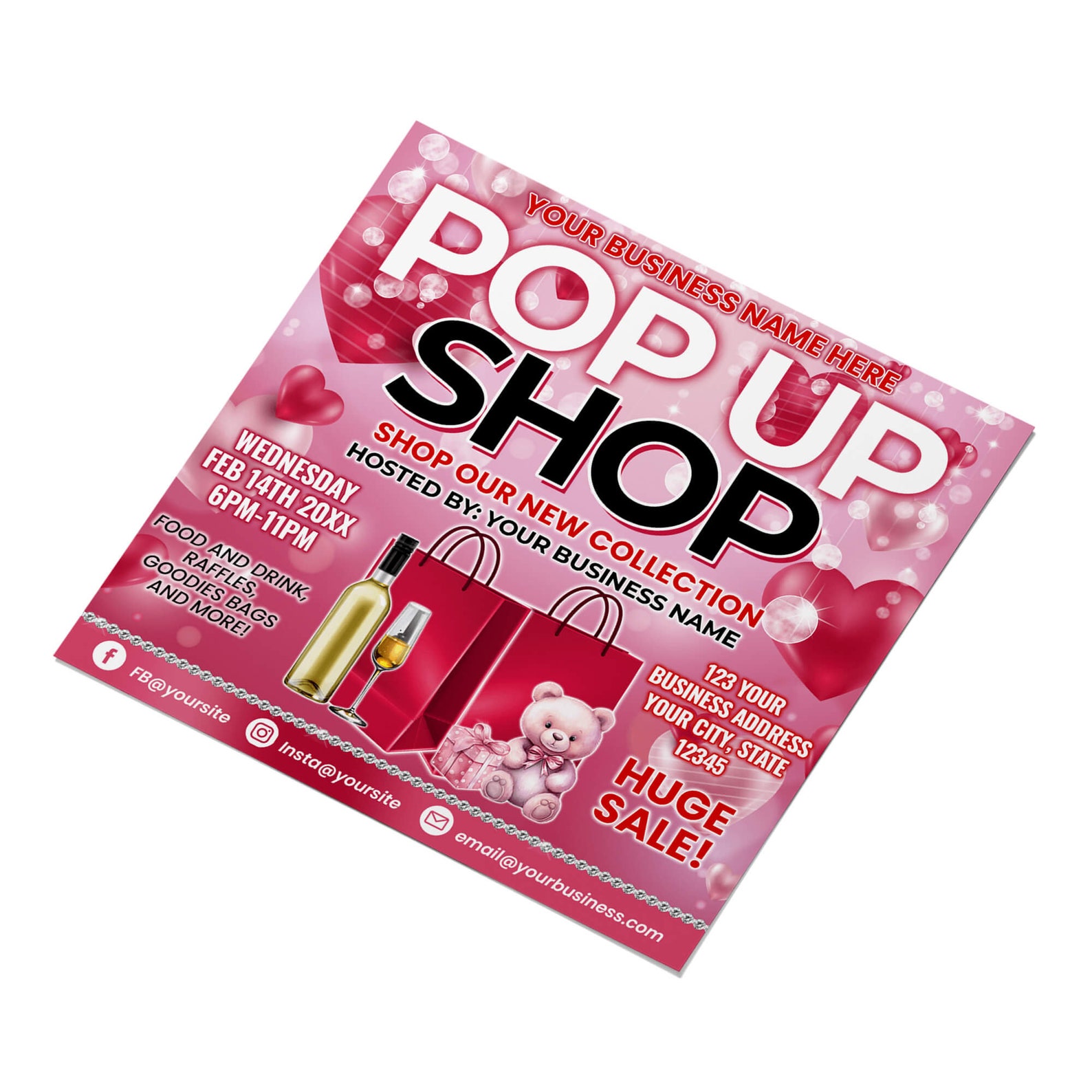 Valentine's Day Pop up Shop Flyer, Valentines Day Sip and Shop Flyer ...