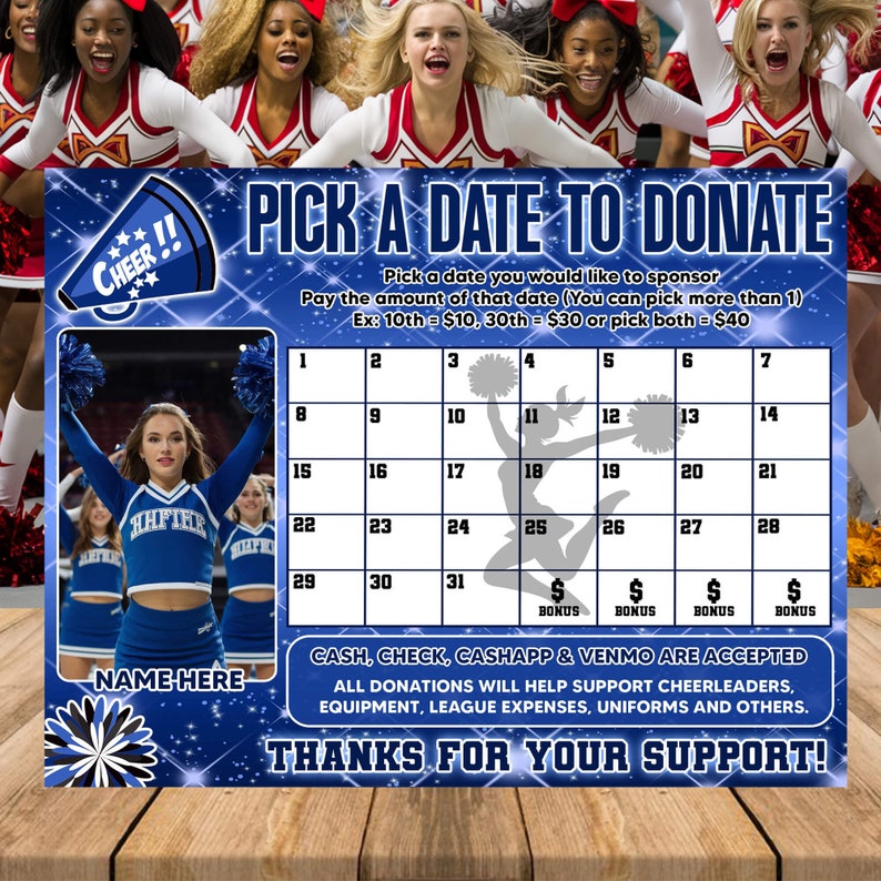 Editable Cheerleader Squad Pick a Date to Donate, School Cheer Team ...