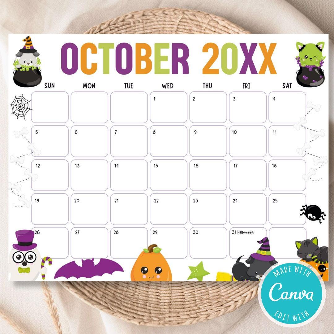 Editable October Halloween Themed Planner Calendar Template - Etsy