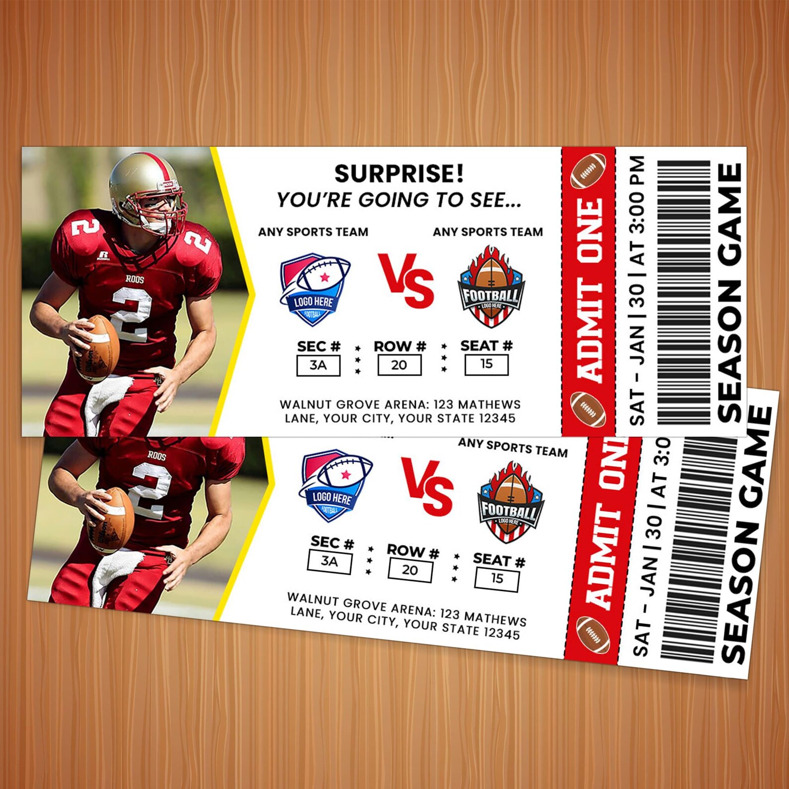 Customizable Football Ticket Template | DIY Sports Event Ticket ...
