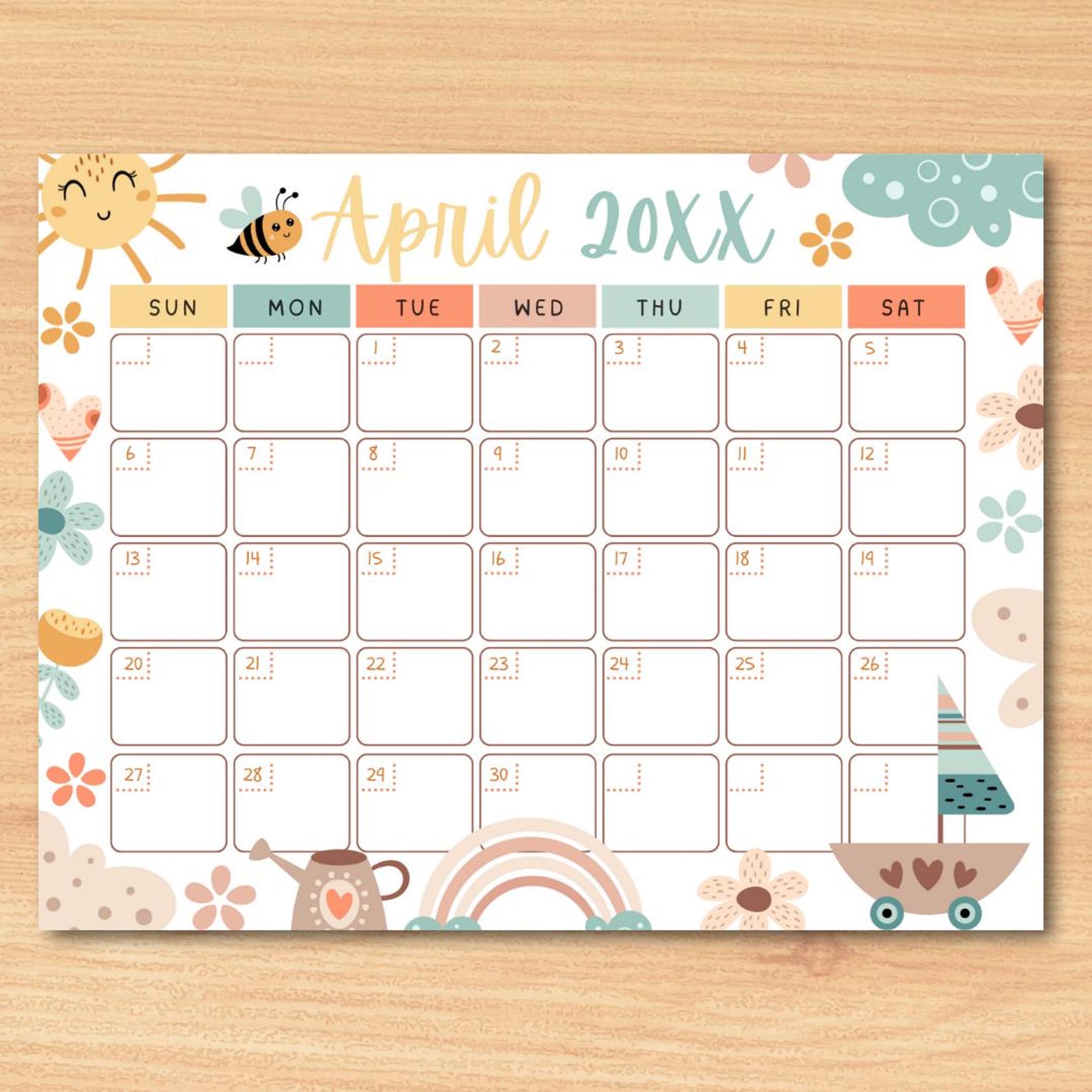 EDITABLE Printable April Calendar 2025 | Boho Spring Theme PDF Monthly ...