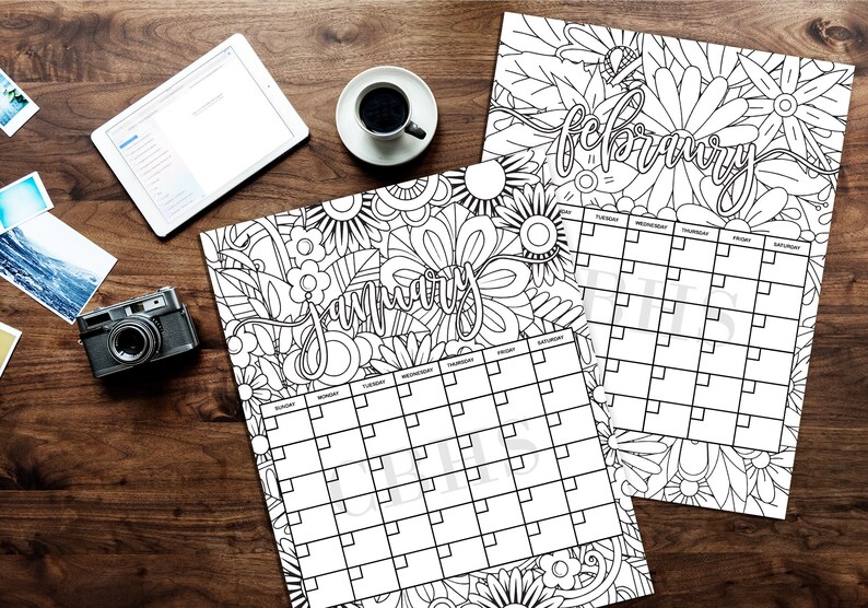 2023 Calendar PDF, Floral Calendar 12 Month Coloring Pages, Printable ...