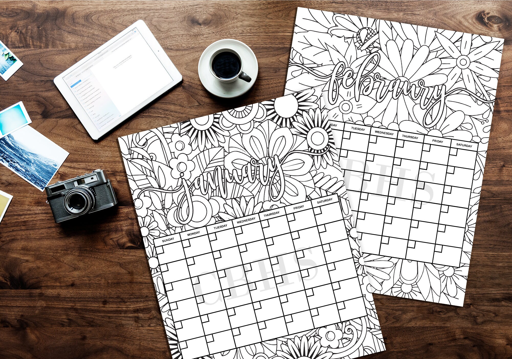 2023 Calendar PDF, Floral Calendar 12 Month Coloring Pages, Printable ...