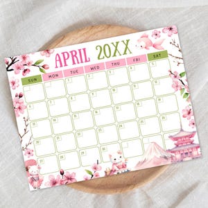 EDITABLE Spring April Calendar Printable 2025 | Colorful Cherry Blossom ...