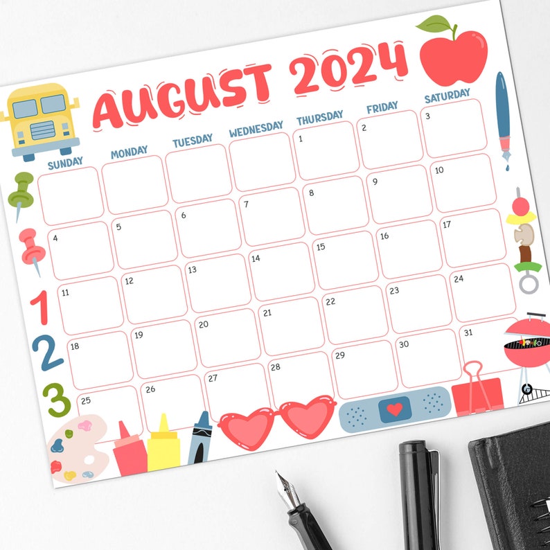 Printable Back to School August 2024 Calendar, August Academic Planner ...