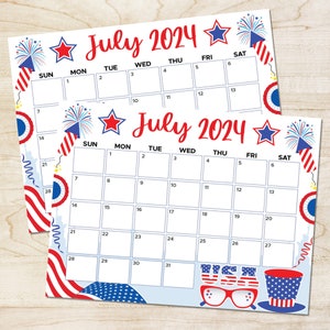 July 2024 Calendar, Printable 4th July Independence Day, Happy 4th July ...