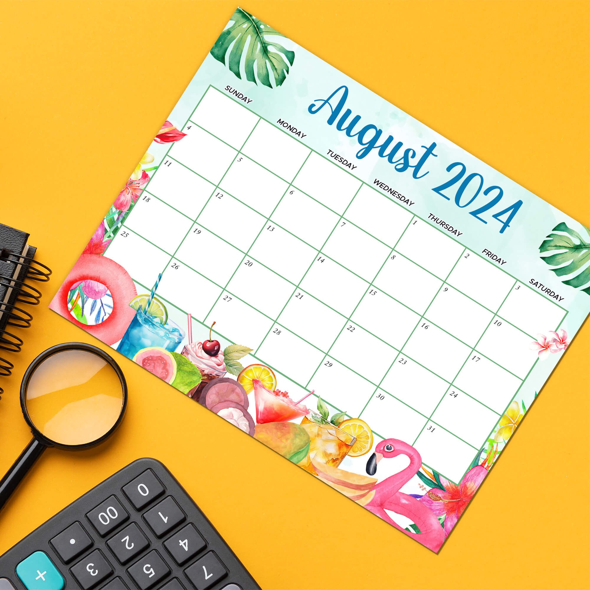 PDF Island Getaway Themed August 2024 Calendar, Printable Tropical ...