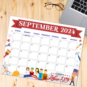 Printable September 2024 Calendar With Labor Day Theme - Etsy