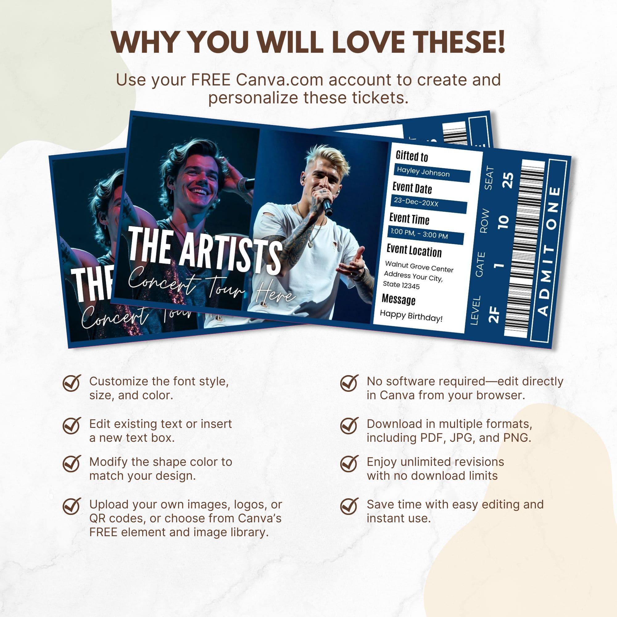 Editable Live Concert Ticket Template | DIY Event Ticket | Surprise ...