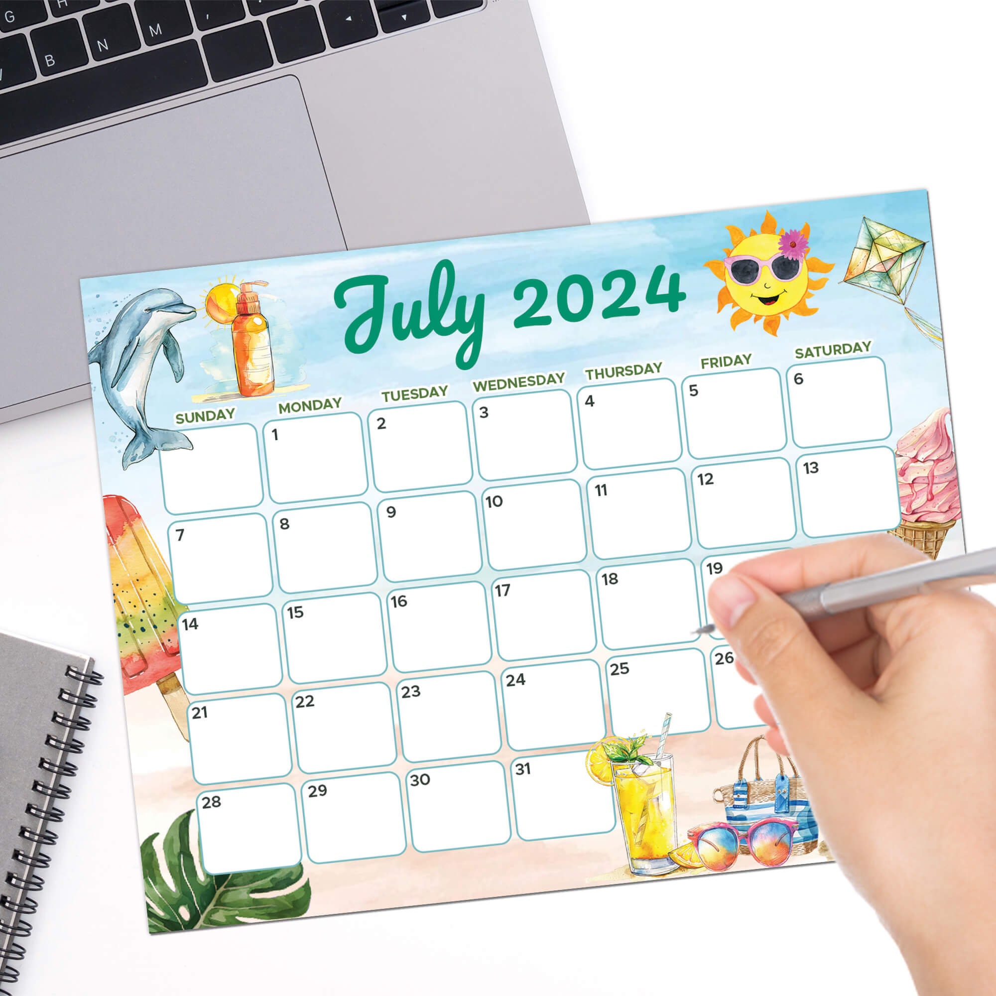 July 2024 Calendar, Printable Summer Planner, Monthly Schedule for Kids ...