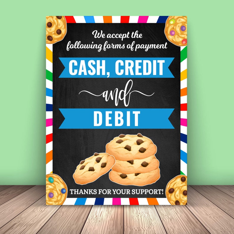 PDF We Accept Payments Sign Cash Printable Cookie Booth - Etsy