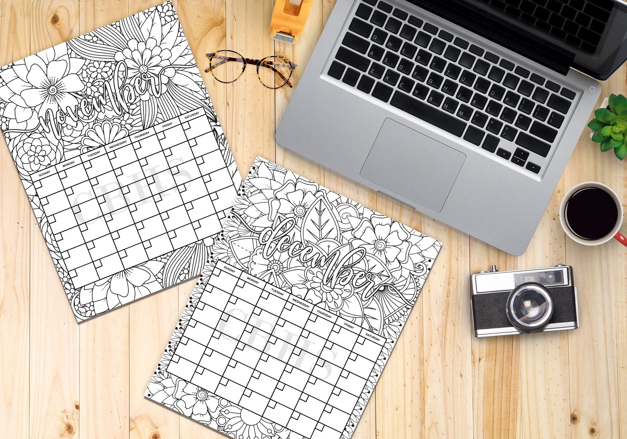 2023 Calendar PDF, Floral Calendar 12 Month Coloring Pages, Printable ...