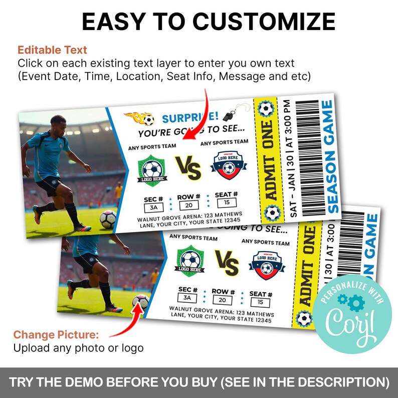 Customizable Soccer Ticket Template | DIY Sports Event Ticket ...