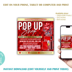 Editable Valentine's Day Pop up Shop Flyer, Valentines Day Sip and Shop ...