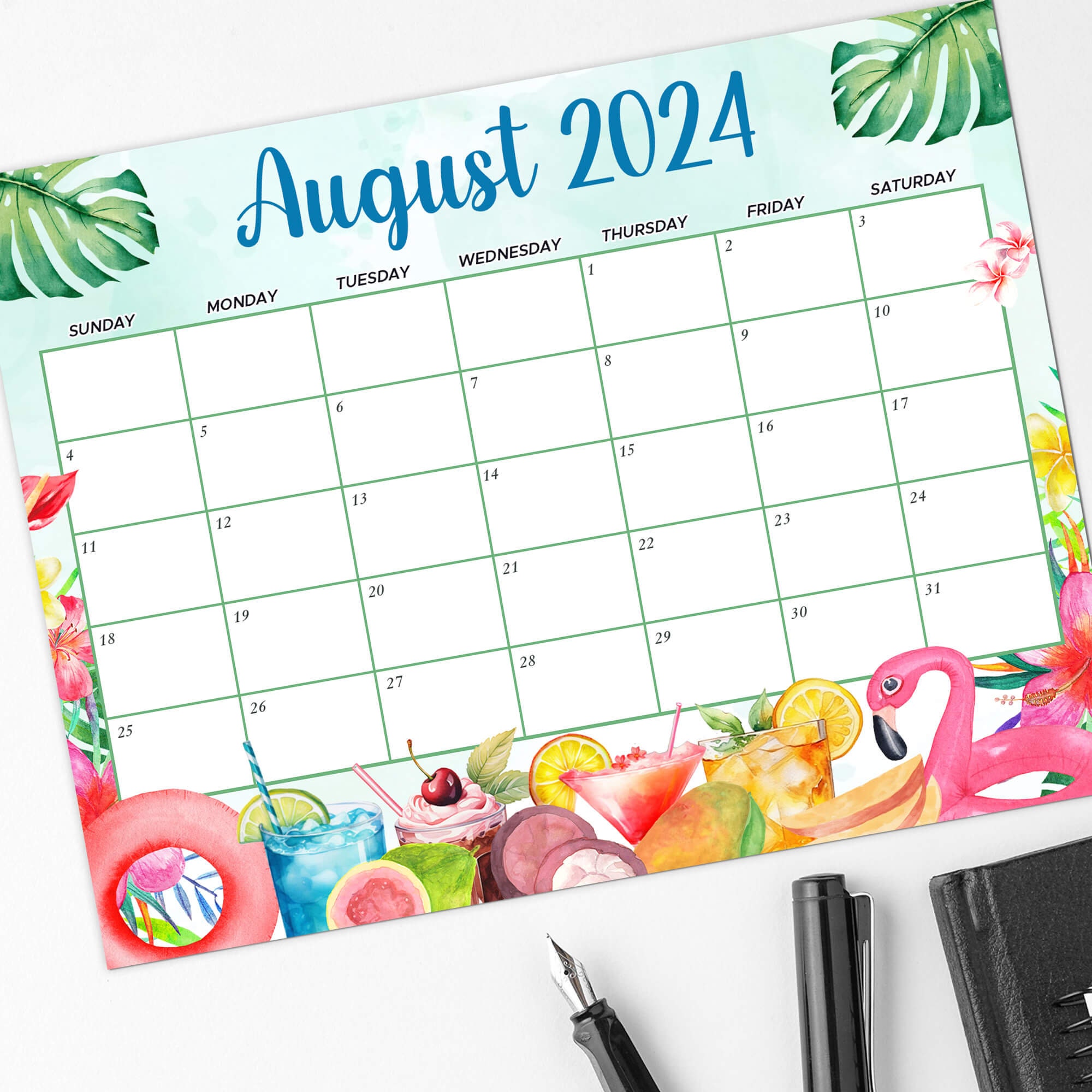 PDF Island Getaway Themed August 2024 Calendar, Printable Tropical ...