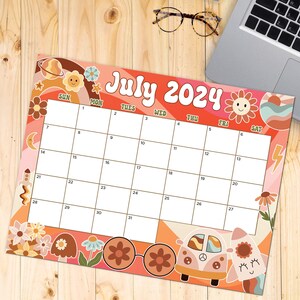 Printable Retro Vibe July 2024 Calendar, Colorful Classic Nostalgic ...