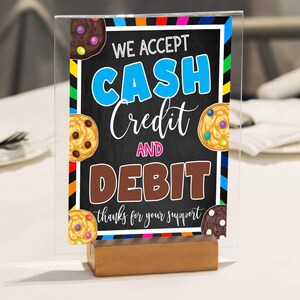 Printable We Accept Cash, Credit and Debit Sign, Fundraising Booth ...