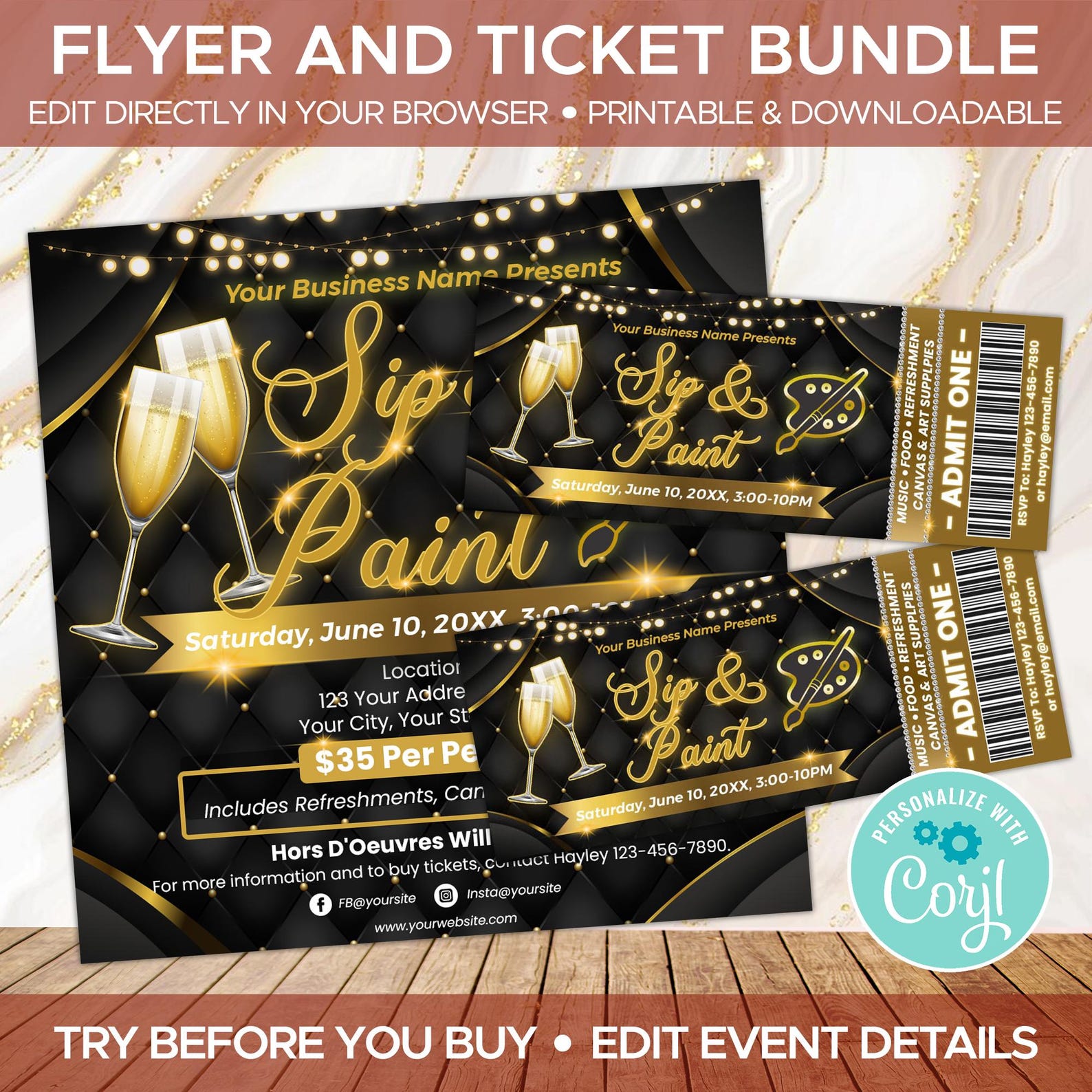 Sip and Paint Ticket and Flyer Template | Event Ticket | Paint and Sip ...