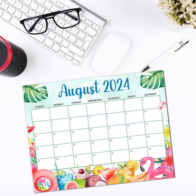 PDF Island Getaway Themed August 2024 Calendar, Printable Tropical ...