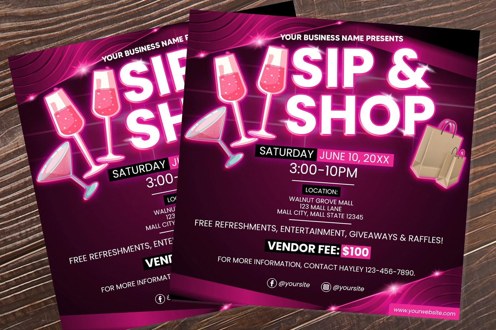 Sip and Shop Flyer, Black and Pink Pop up Shop Flyer, Sale Flyer ...