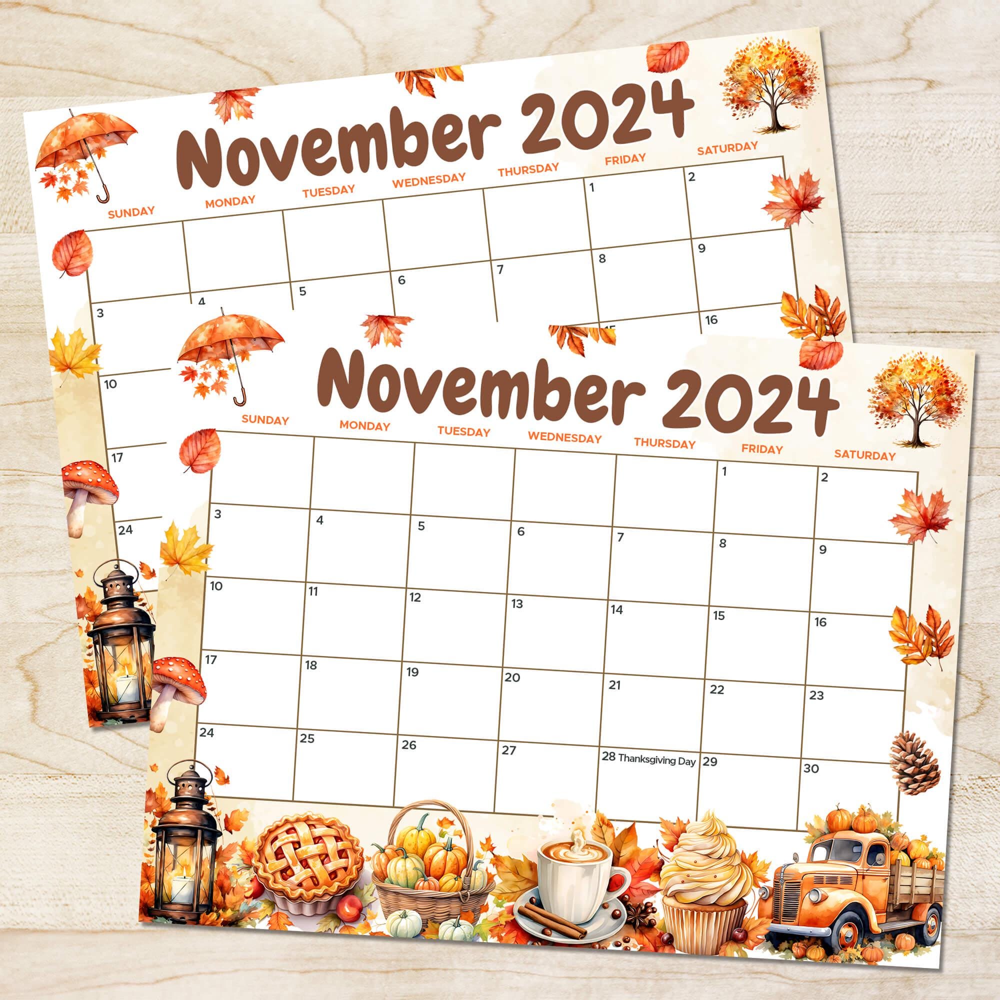 Whimsical November Calendar Printable - Etsy