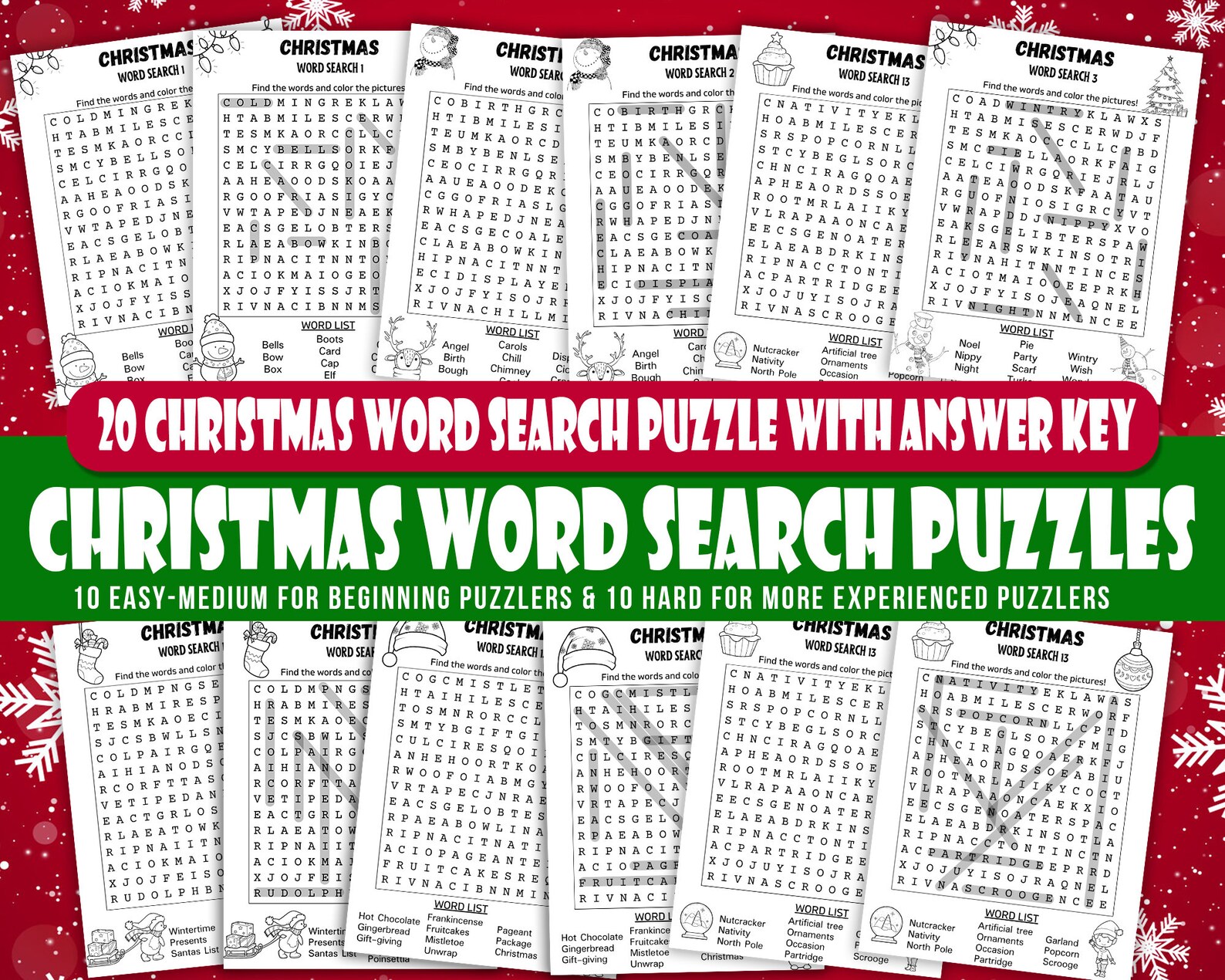 20 Christmas Word Search Puzzles for Kids, Printable Christmas Word ...