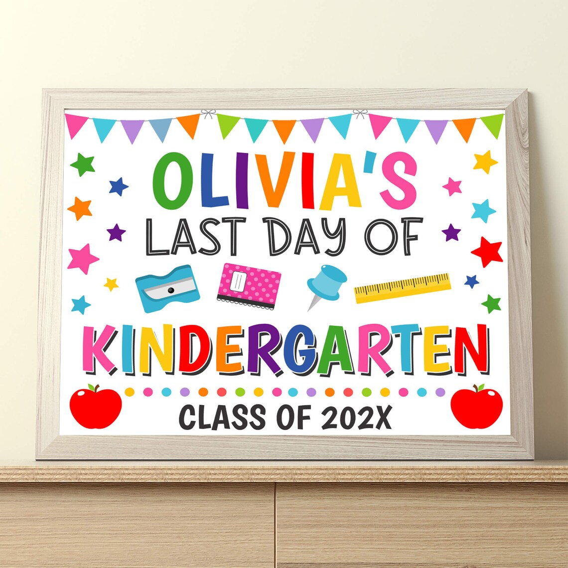 Last Day of Kindergarten Sign With Name Template Editable, School Print ...