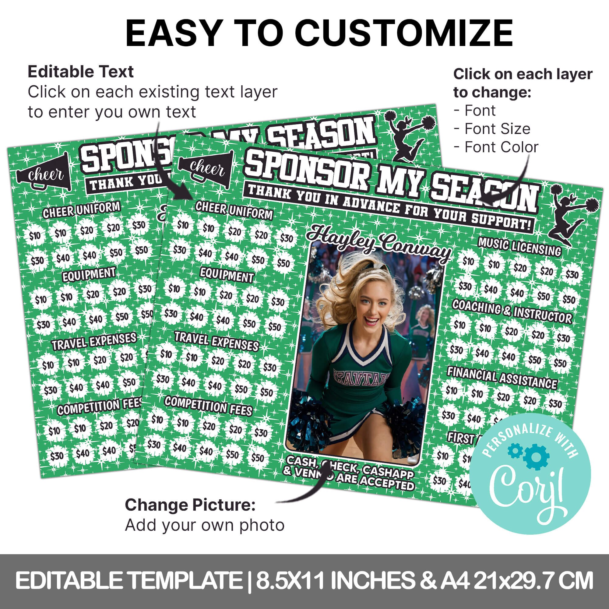 Editable School Cheerleader Fundraiser Calendar, Cheerleading Pick a ...