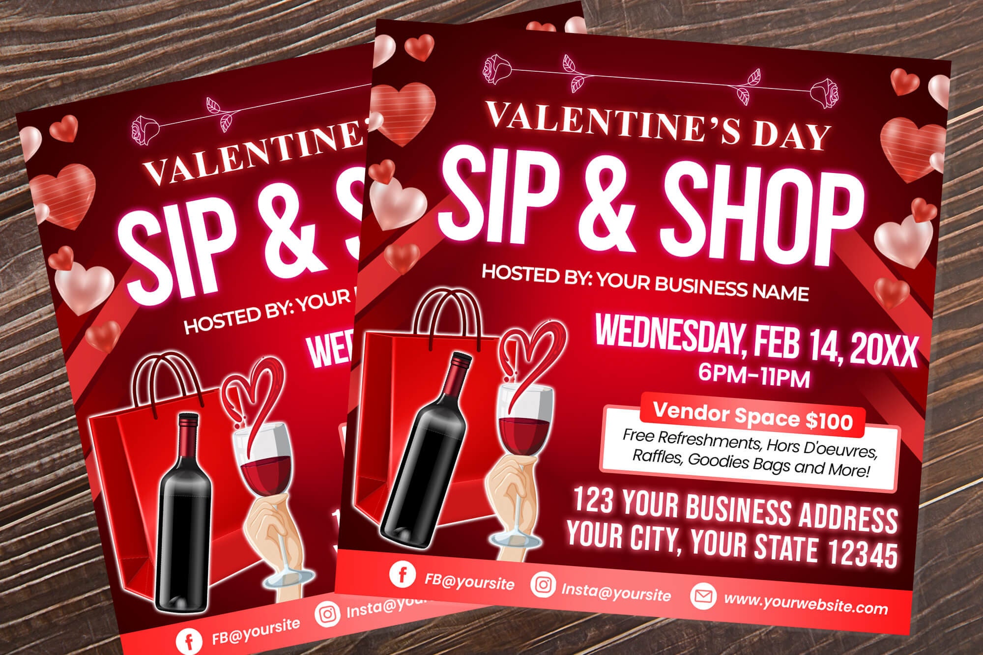 Editable Valentine's Day Sip and Shop Flyer, Boutique Sale Flyer ...
