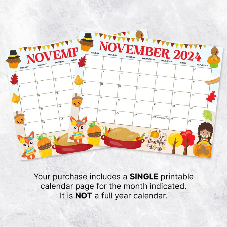 Printable November Calendar Cute Design - Etsy