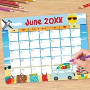 Editable June Calendar | Beach Vacation Digital Planner | Cute Summer ...
