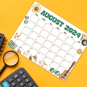 PDF Vintage Summer Vibe August 2024 Calendar, Printable Retro Nostalgic ...