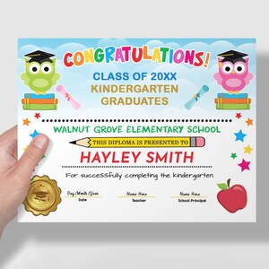 Kindergarten Graduation Diploma, Editable Preschool, Daycare, Prek, Any ...