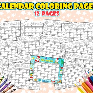 12 Months Kids Coloring Perpetual Calendar, Kawaii Coloring Calendar ...