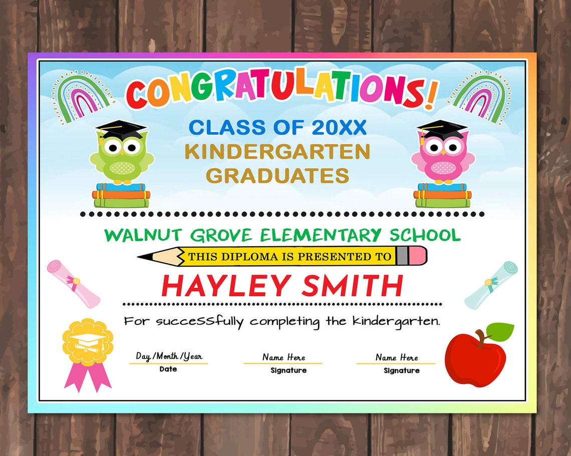 Kindergarten Graduation Diploma Certificate, Editable Kindergarten ...