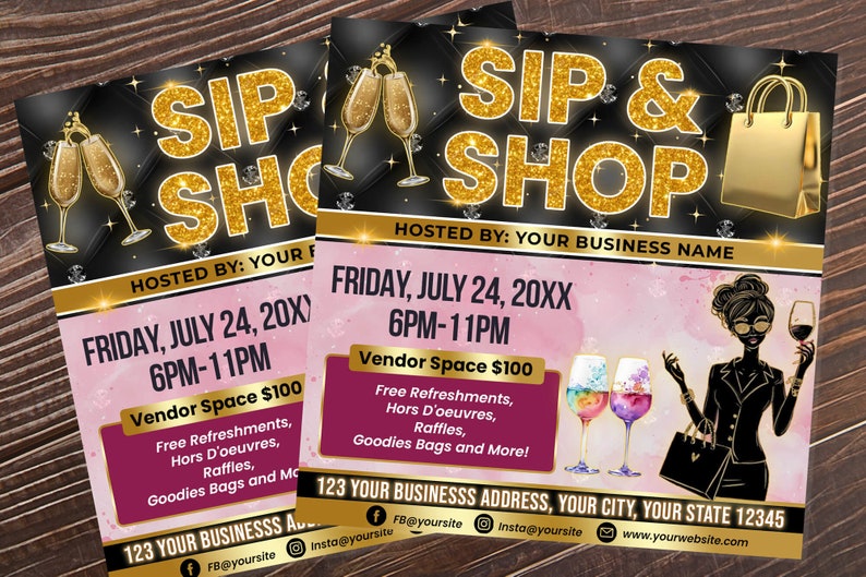 Editable Sip and Shop Flyer Template, Boutique Event Flyer, Shopping ...