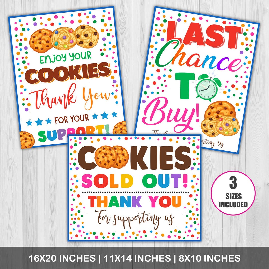 Cookie Booth Sign Bundle Set PDF, Enjoy Your Cookies Thank You for Your ...