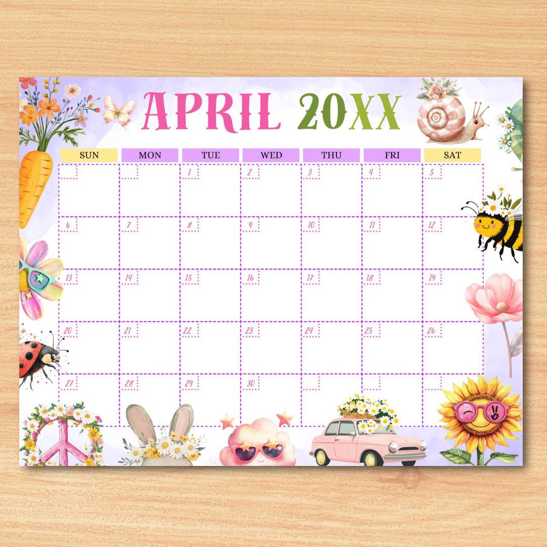 EDITABLE April 2025 Calendar, Spring Printable April Calendar, Floral ...