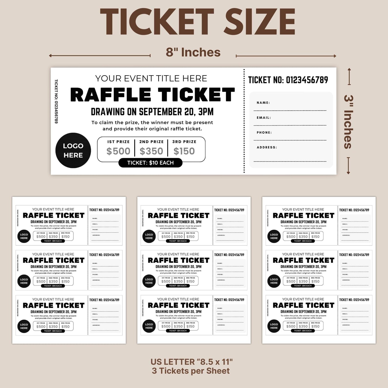Custom Raffle Ticket Template | DIY Fundraiser Tickets | DIY Raffle ...