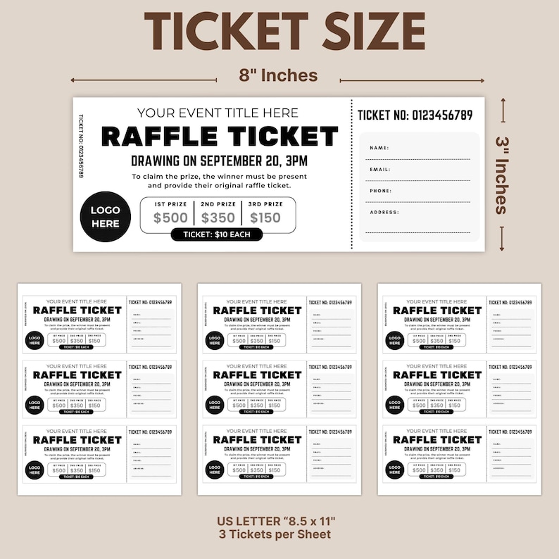 Custom Raffle Ticket Template | DIY Fundraiser Tickets | DIY Raffle ...