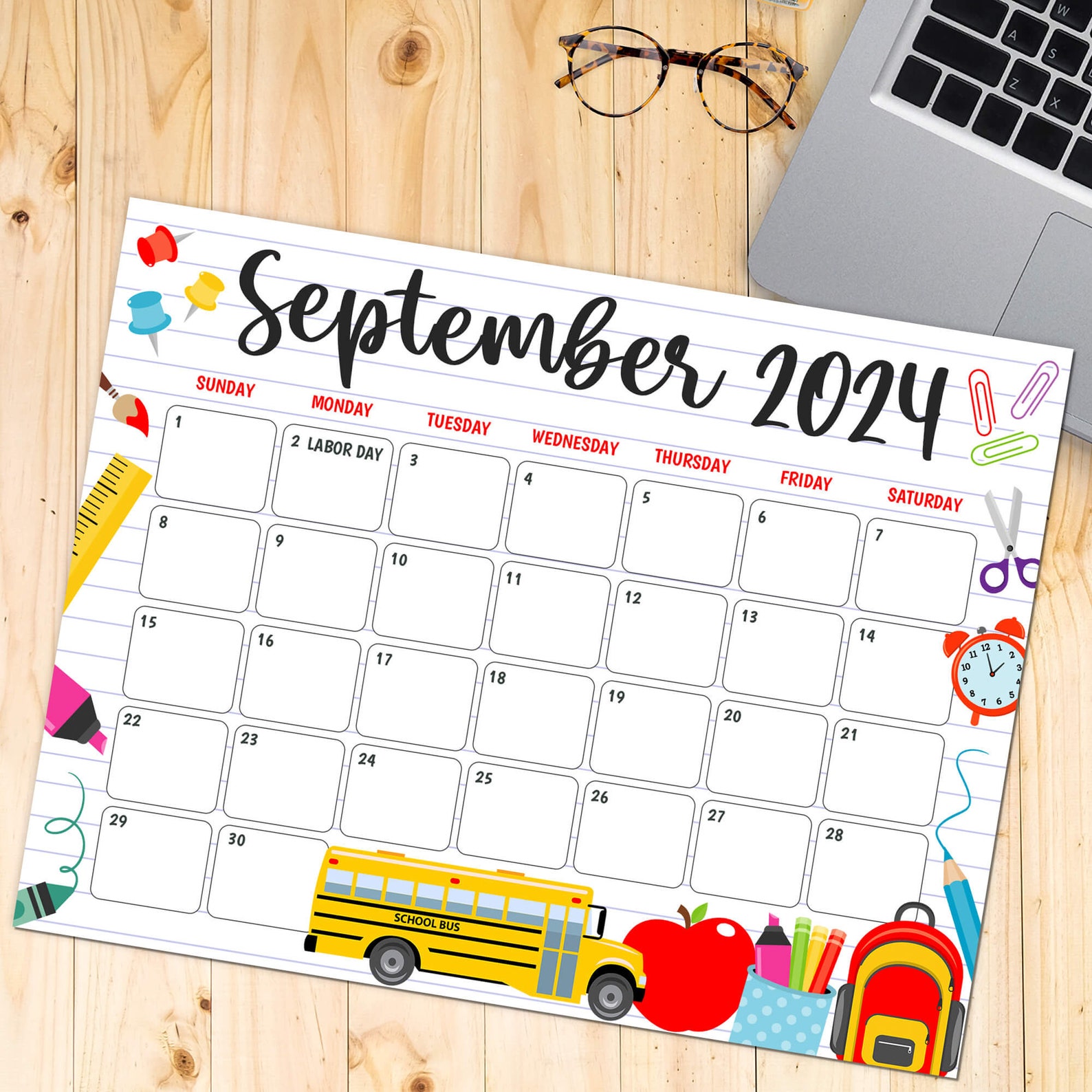 Printable September 2024 Calendar for Back to School - Etsy