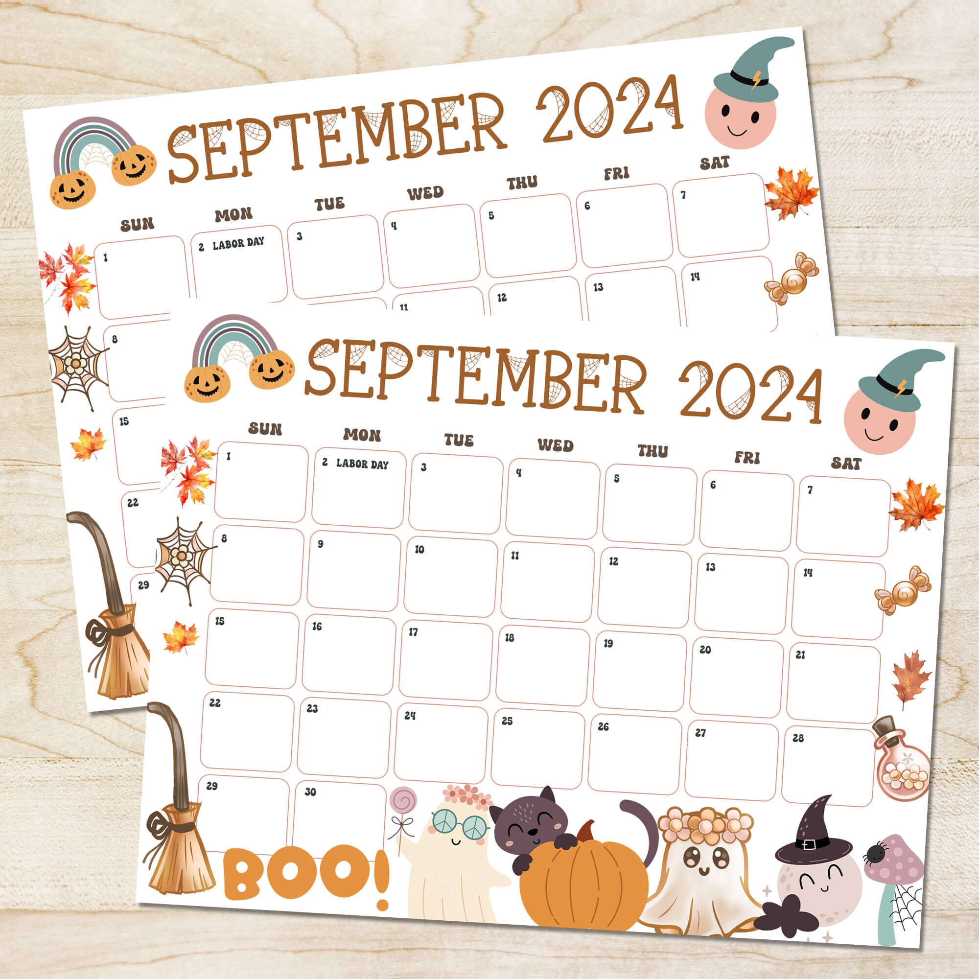 Printable September 2024 Calendar With Halloween Theme - Etsy