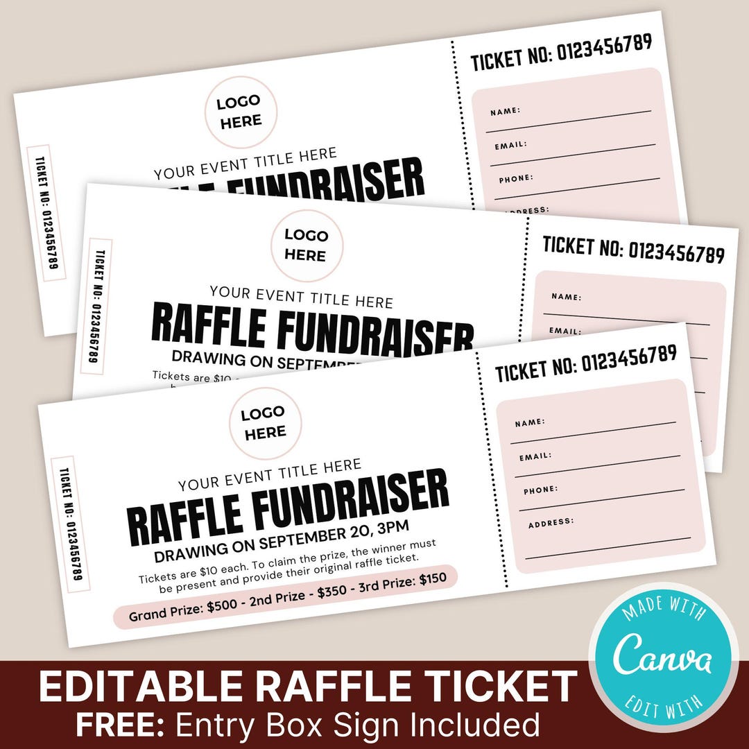 Editable Raffle Fundraiser Ticket Template | Printable Charity Raffle ...