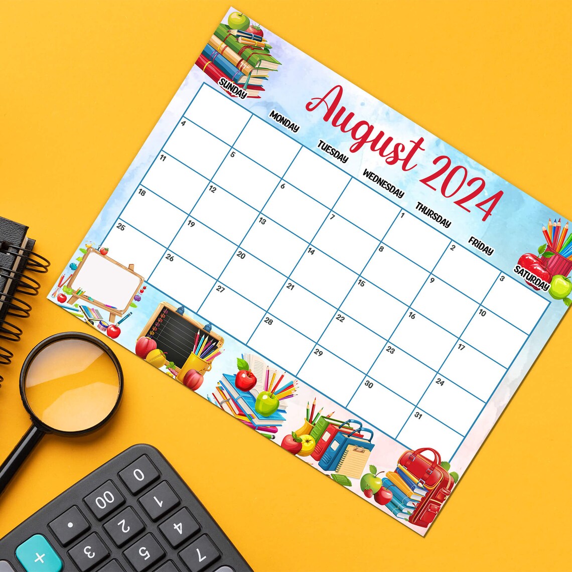 Back to School August 2024 Calendar, Printable August Calendar, Back to ...