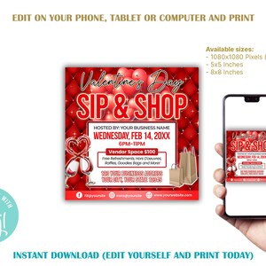 Valentine's Day Sip and Shop Flyer, Valentines Day Pop up Shop Flyer ...