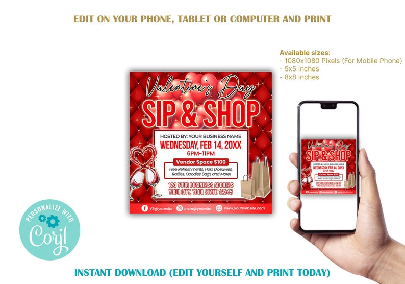Valentine's Day Sip and Shop Flyer, Valentines Day Pop up Shop Flyer ...