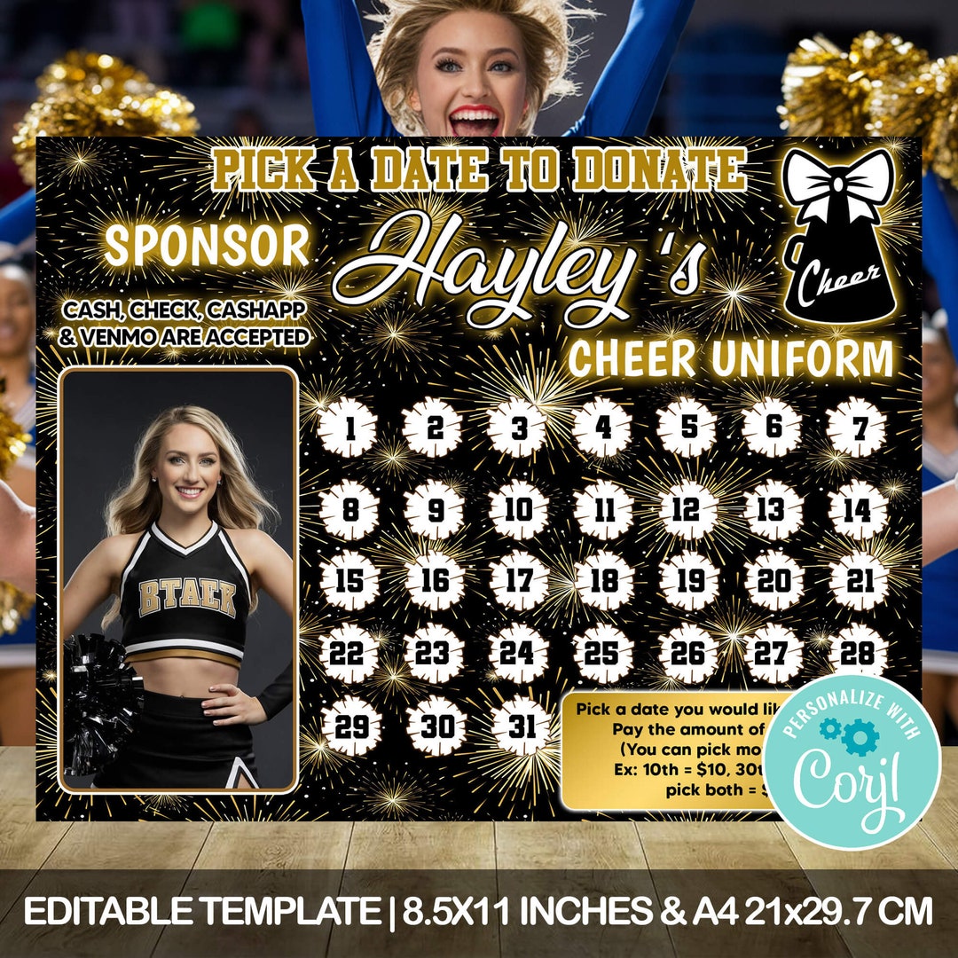 Editable Cheer Team Squad Pick a Date to Donate, Cheerleading Squad ...