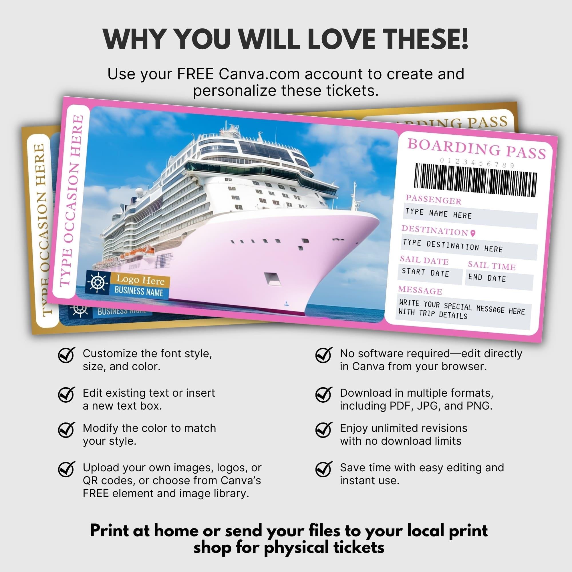 Editable Cruise Ticket Template | Printable Cruise Trip Ticket | Cruise ...