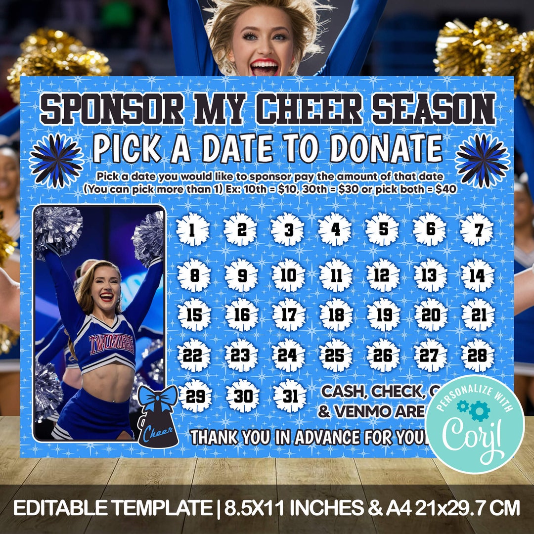 Editable Cheerleading Team Fundraising Calendar, Cheerleader, Cheer ...